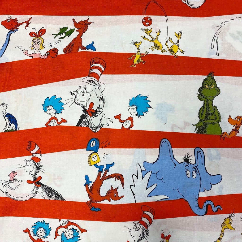Dr. Seuss Fabric CELEBRATE SEUSS Red & White STRIPE | Etsy