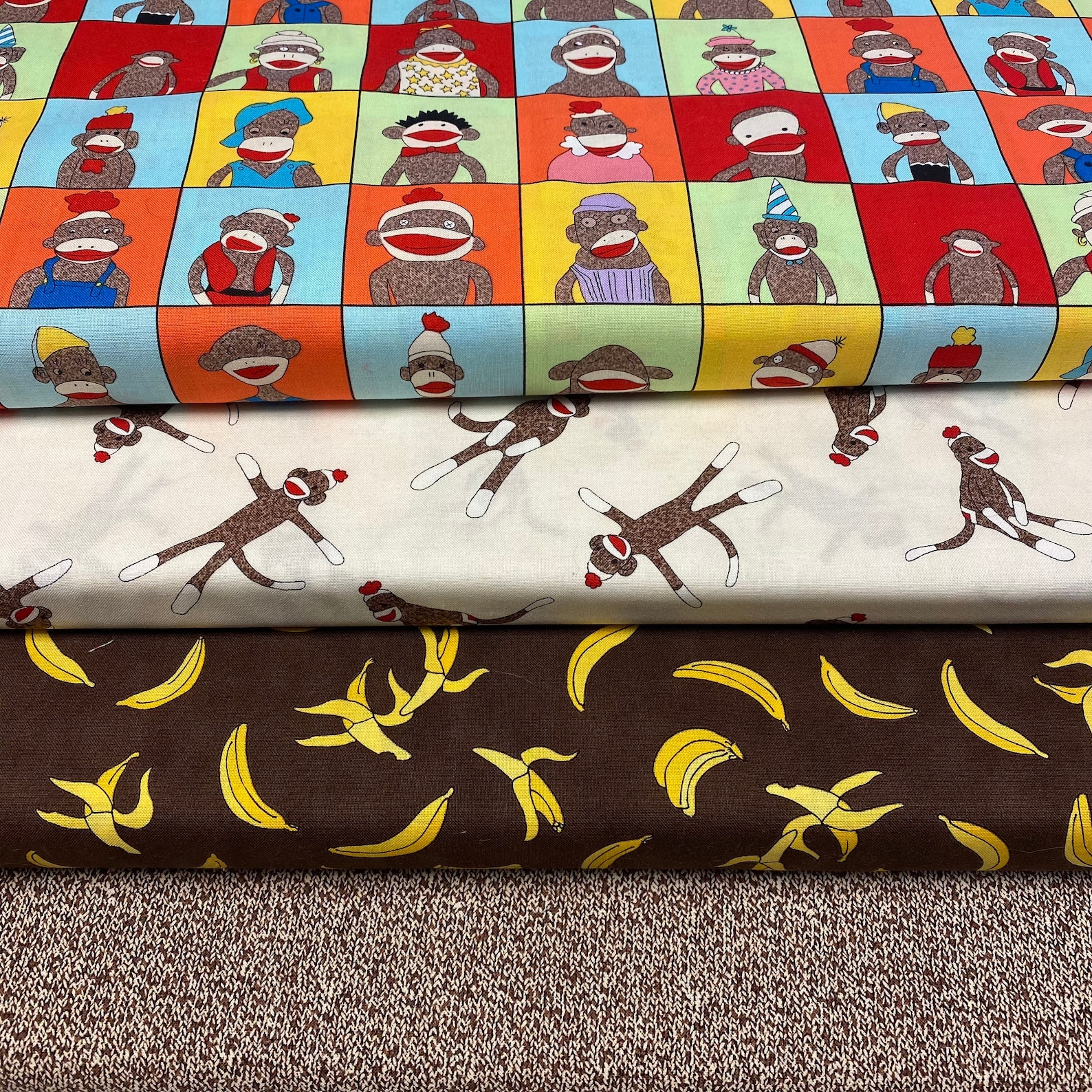 5 FUNKY MONKEYS SOCK Monkey Fabric Erin Michael for Moda by | Etsy