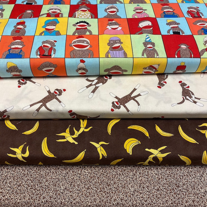 5 FUNKY MONKEYS SOCK Monkey Fabric Erin Michael for Moda by | Etsy