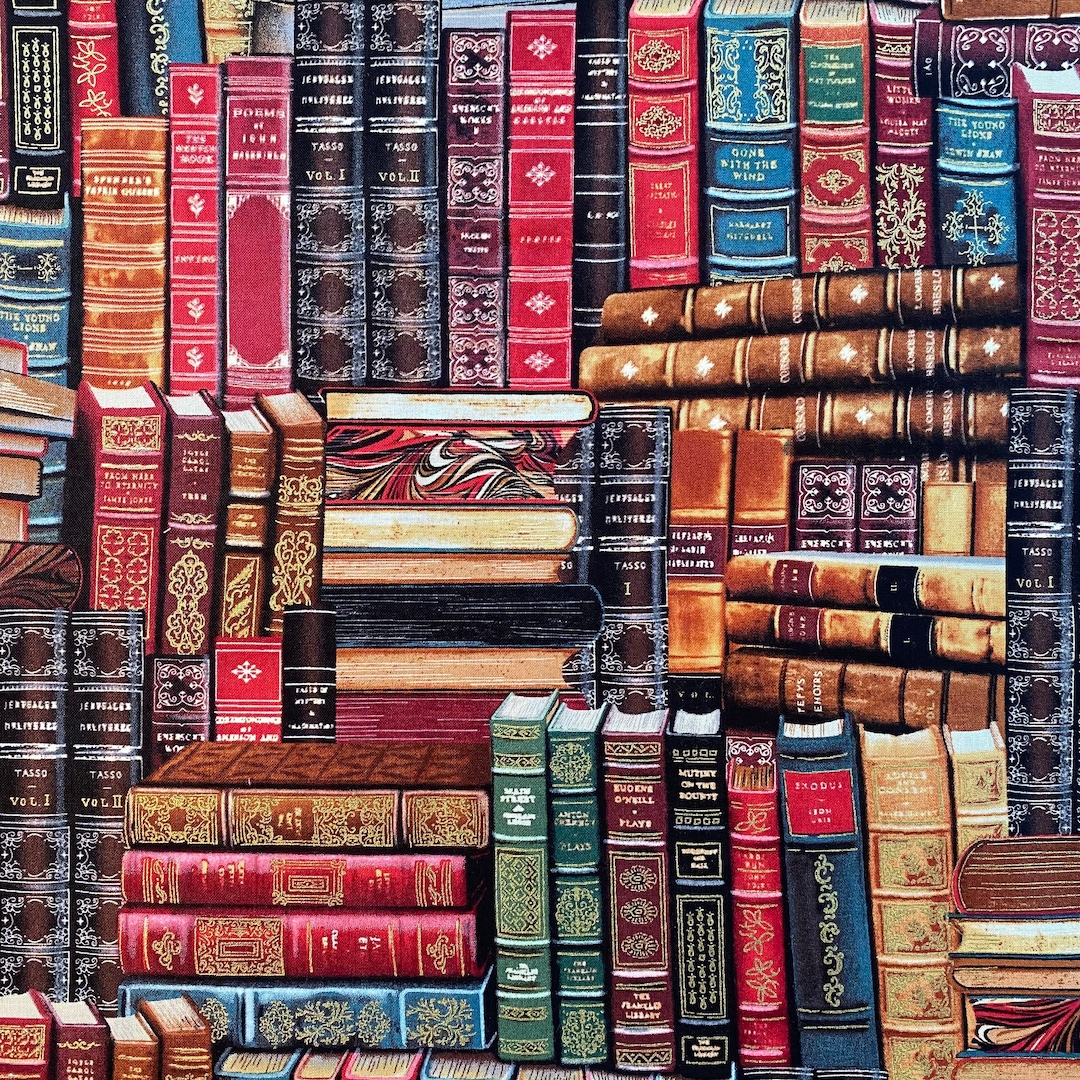 Vintage LIBRARY BOOKS Book Fabric - Timeless Treasures - 100% Cotton ...