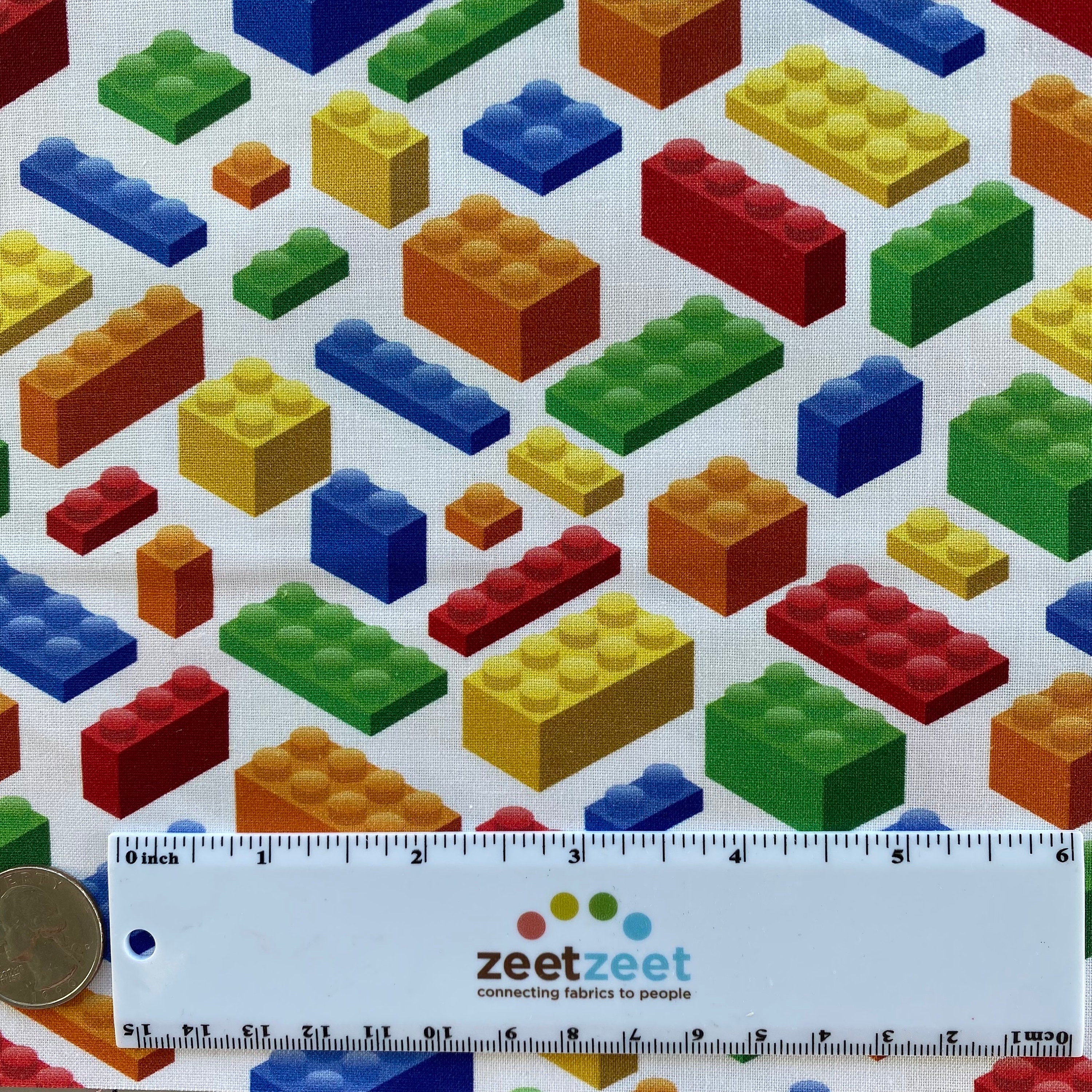 BUILDING BLOCKS WHITE Primary Colors Cotton Fabric by the Yard or ...