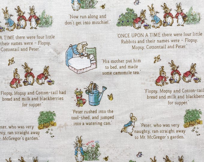 The Tale of PETER RABBIT TEXT Fabric - Cotton Quilt Fabric by the Yard ...