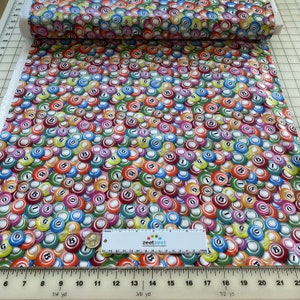 BINGO FABRIC BALLS Cards Game Night - 100% Cotton Fabric by the Yard or ...