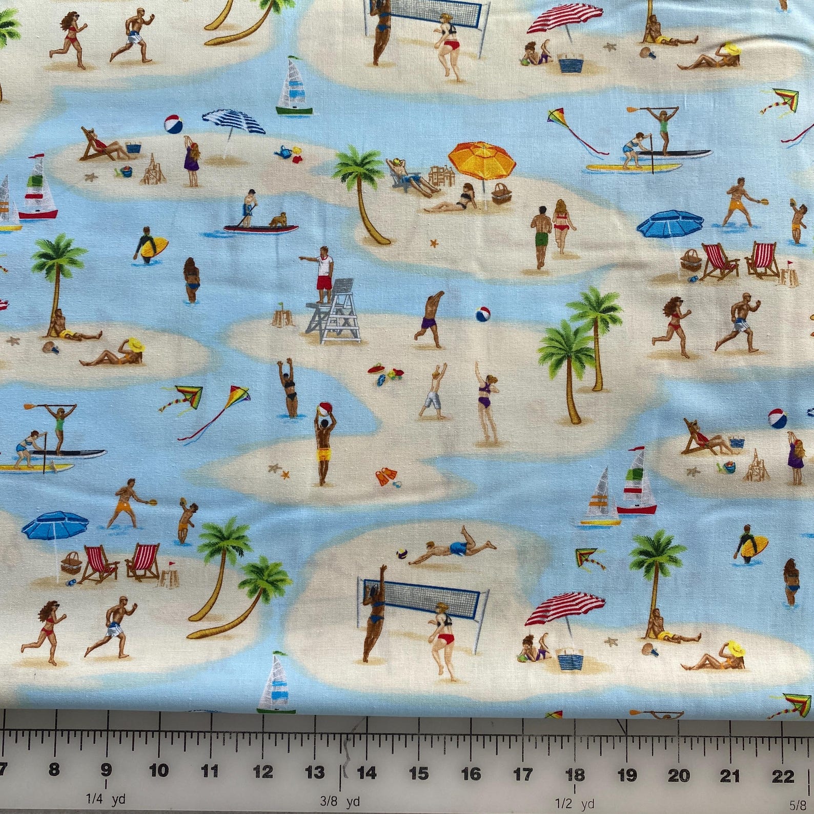 People PLAYING on the BEACH Fabric - Timeless Treasures - Cotton Quilt ...