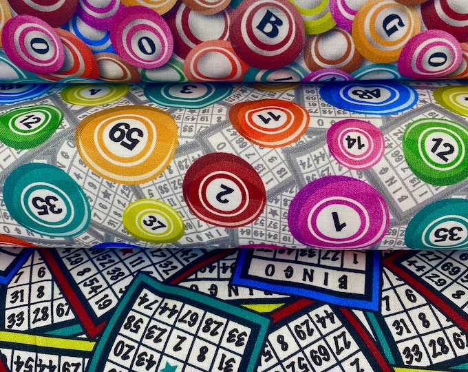 BINGO FABRIC Balls Cards Game Night - 100% Cotton Fabric by the Yard or ...