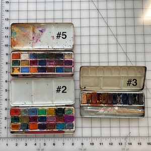 Vintage WATERCOLOR PAINT Set TINS Large & Small Art Supplies Lithograph ...