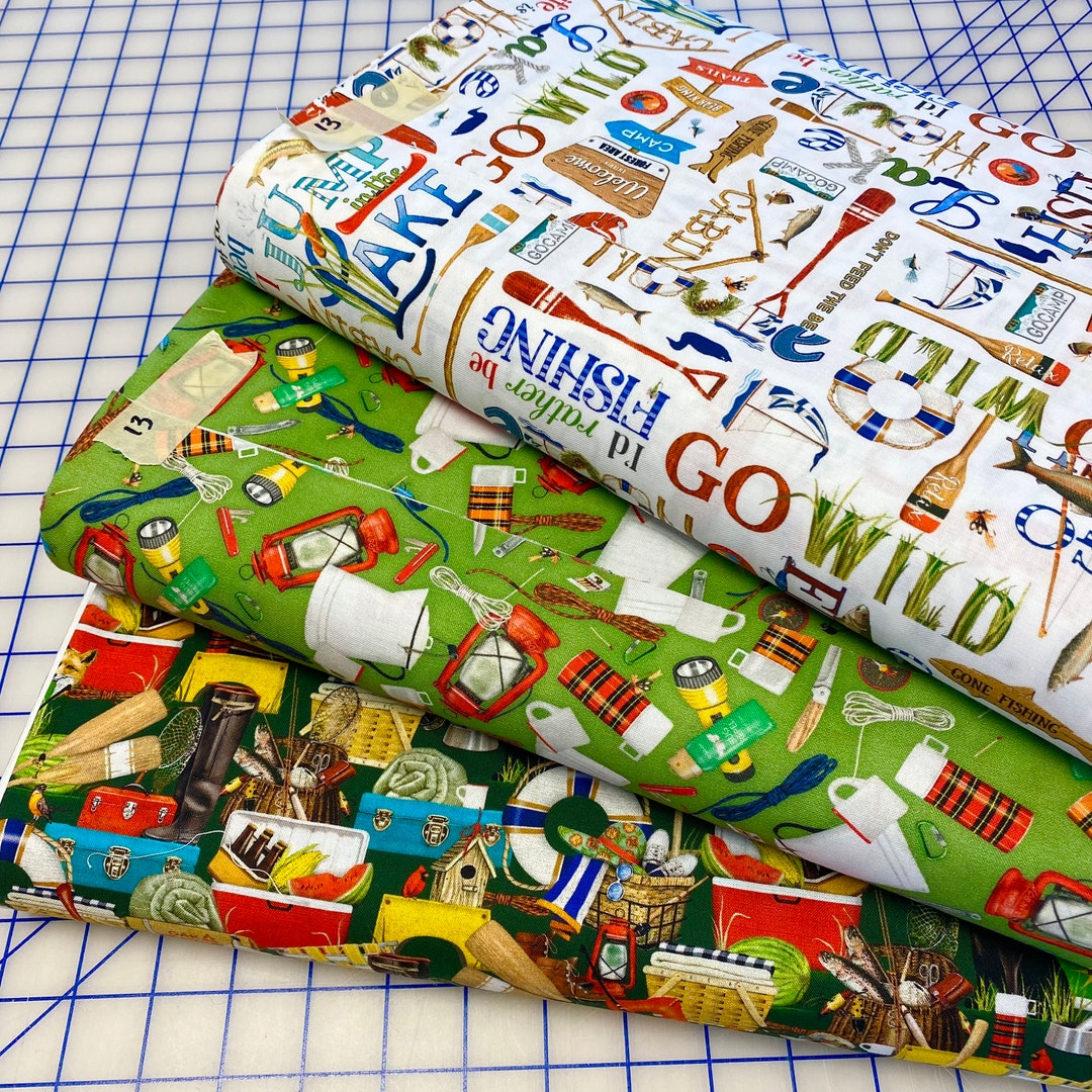 LAKE HOUSE, Cabin, Fishing Fabric, Cotton Quilting Fabric, Robert ...