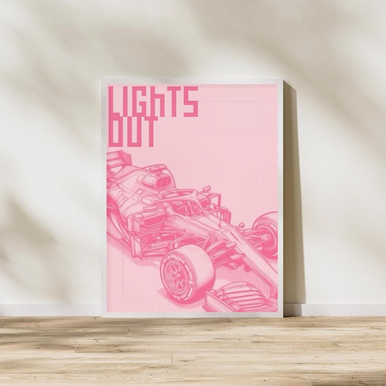 Pink F1 Poster, Lights Out Print Wall Art, Formula One Motorsport ...