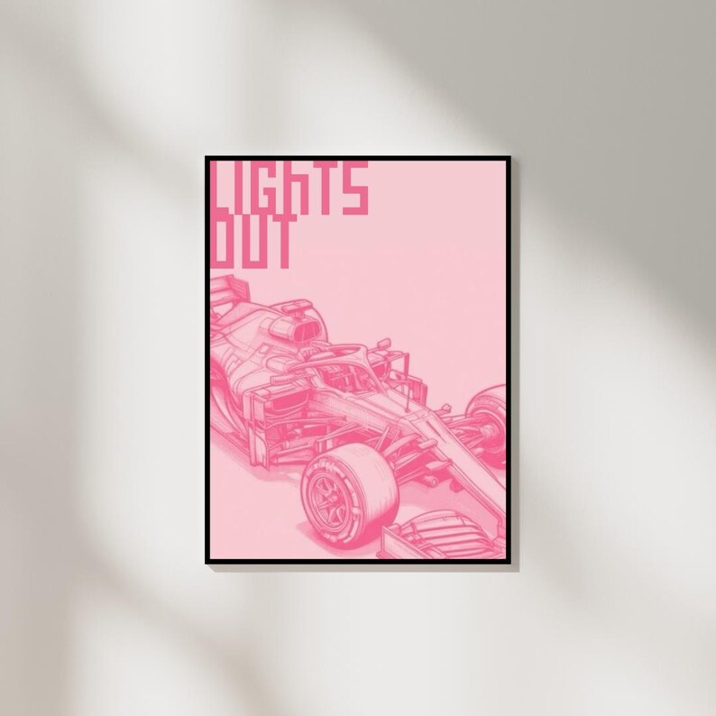 Pink F1 Poster, Lights Out Print Wall Art, Formula One Motorsport ...