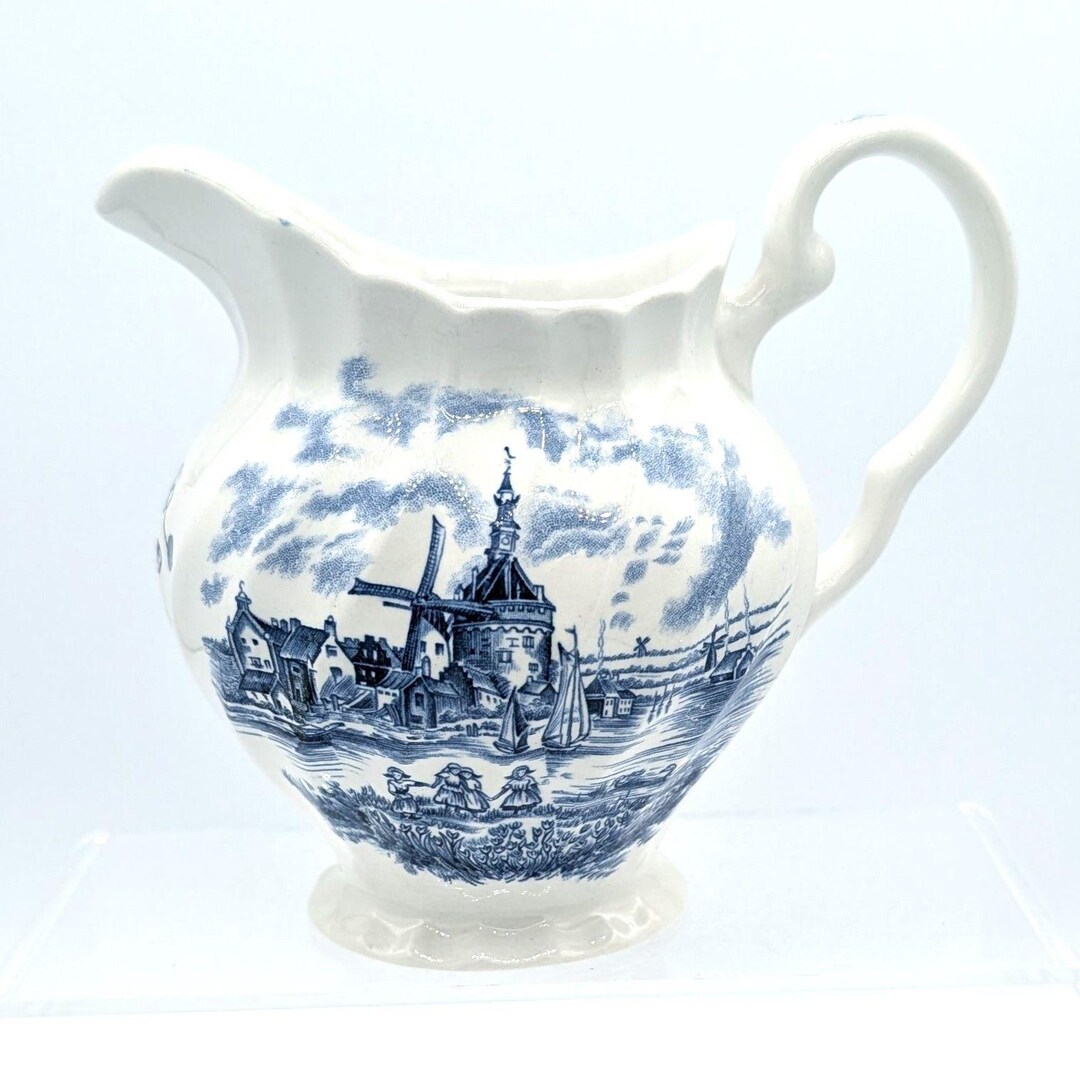 Vintage Johnson Brothers Tulip Time Blue Creamer Dutch Windmill Design ...
