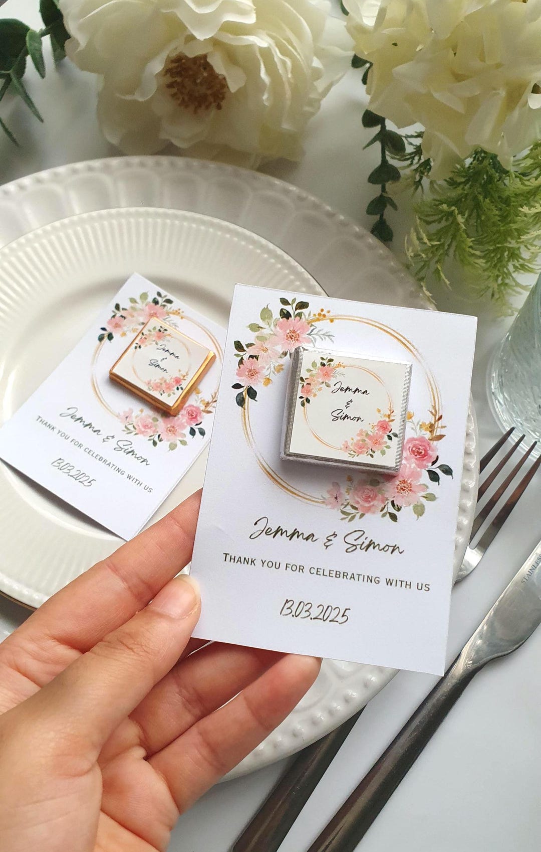 30 Wedding Favors Milk Chocolate Card Floral Elegant Personalized ...