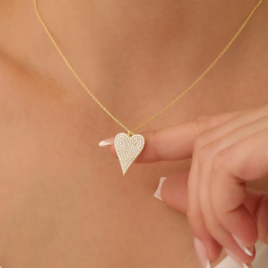 Heart Sterling Silver Necklace, Women Heart Pendant, Floating Heart ...