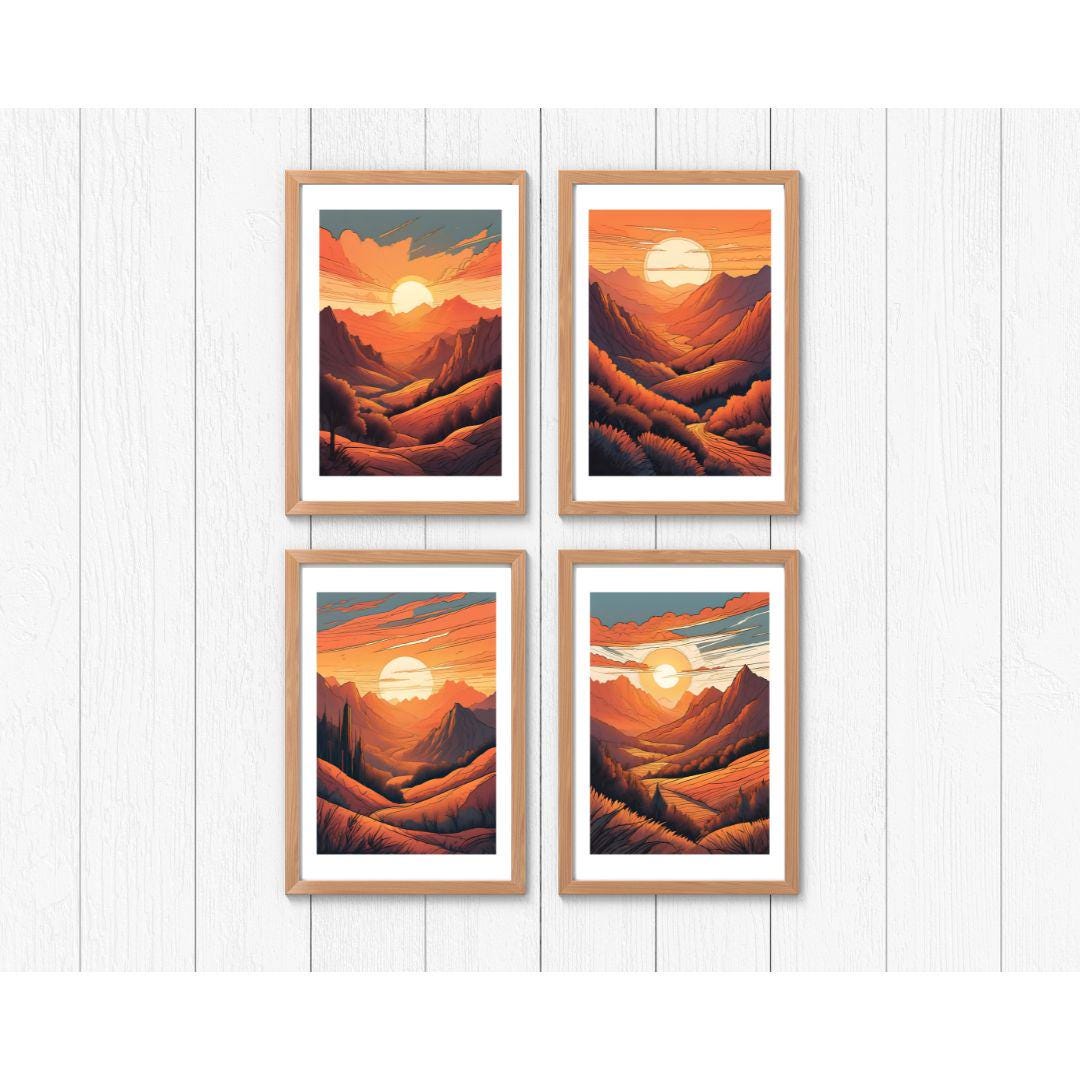 Sunset Wall Art Set, 4 Printable Sunset Pictures, Digital Download ...