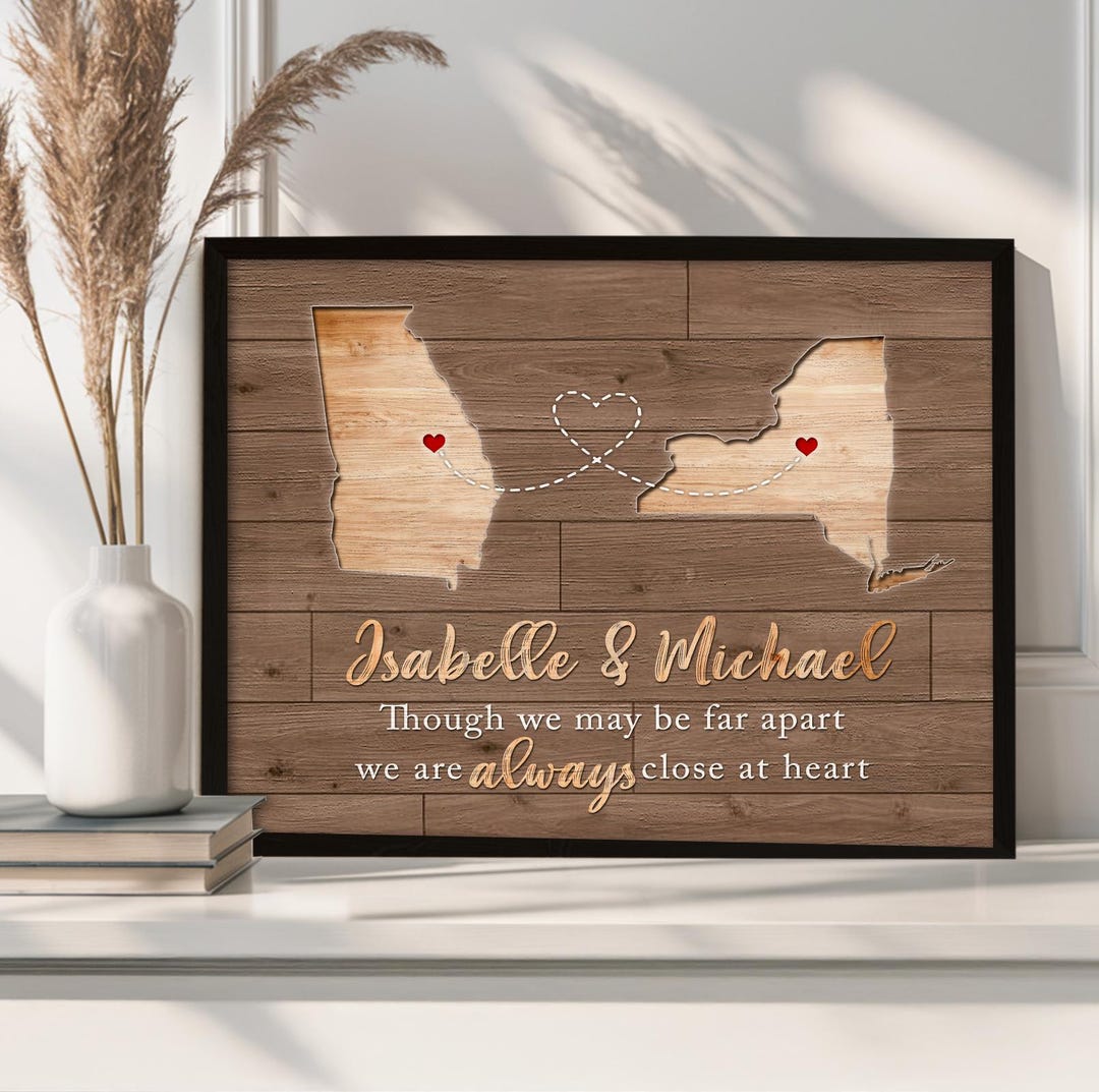 Custom Two Map Wall Art for Long Distance Relationships, State to State ...