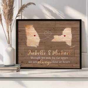 Custom Two Map Wall Art for Long Distance Relationships, State to State ...