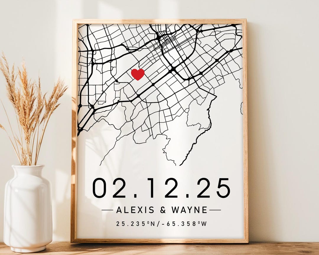 Personalized City Map Valentine Gift for Boyfriend, Custom Location Map ...