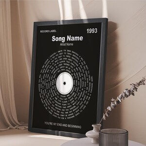 Custom Song Lyrics Wall Art Poster, Personalized Valentines Day Gift ...