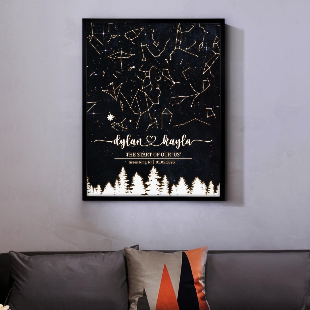 Star Map by Date Wall Art Poster, Personalized Constellation Map ...