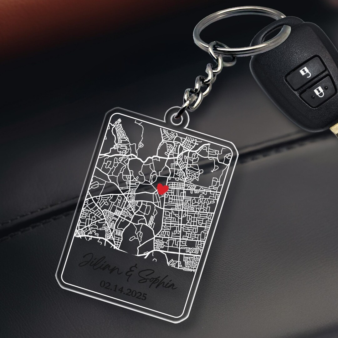 Custom Valentine Keychain, Map Where We Met Keychain, Personalized ...
