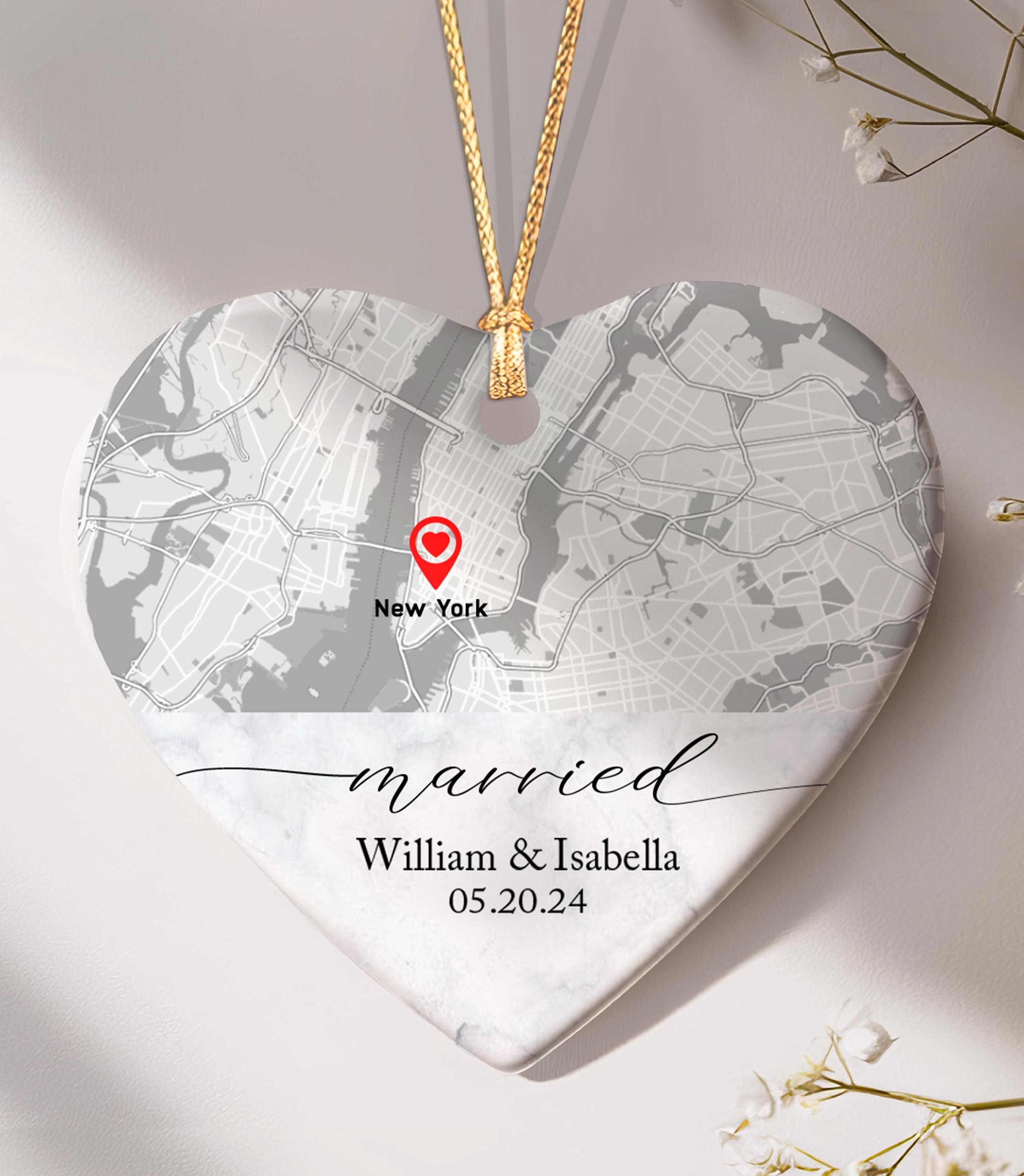 Custom Location Map Wedding Ornament, Personalized Ceramic Keepsake - Etsy