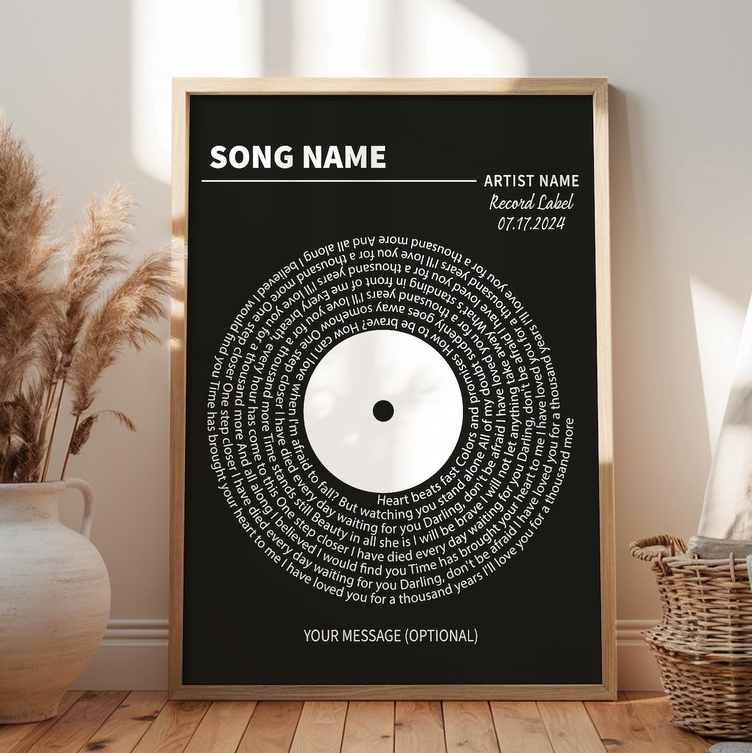 Custom Song Lyrics Wall Art Poster, Vinyl Lyrics Couple Print for Him ...