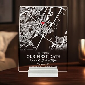Custom Map Acrylic Plaque, First Date Keepsake, Anniversary Gift - Etsy