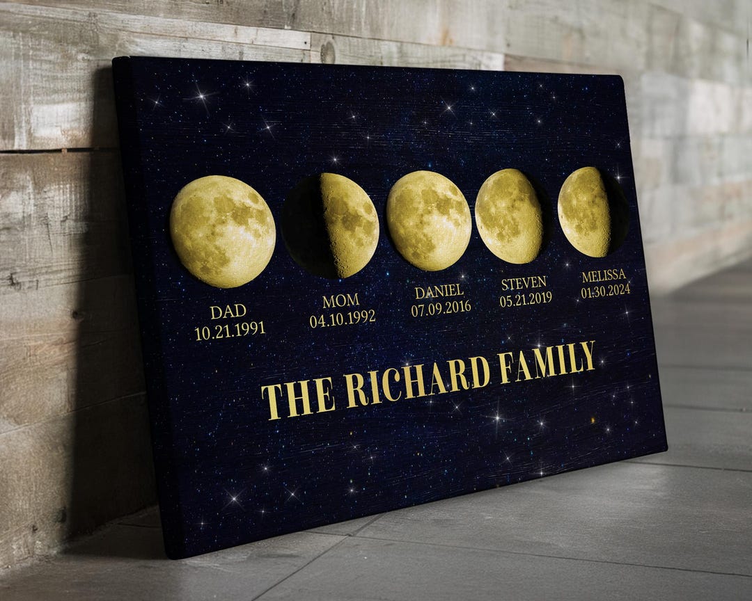 Custom Family Moon Phase Wall Art, Family Moon Phase by Date Canvas ...