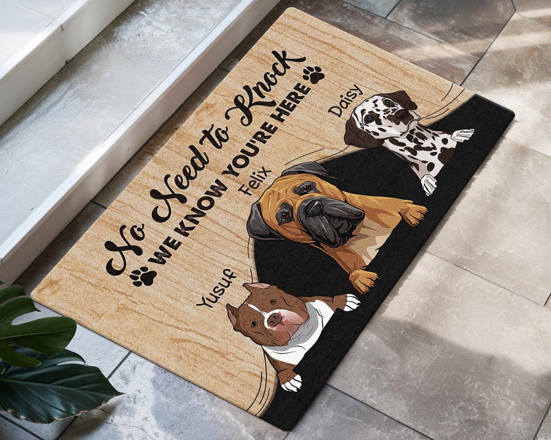 Personalized Door Mats Dogs, No Need to Knock 3 Dog Doormat, Dog ...