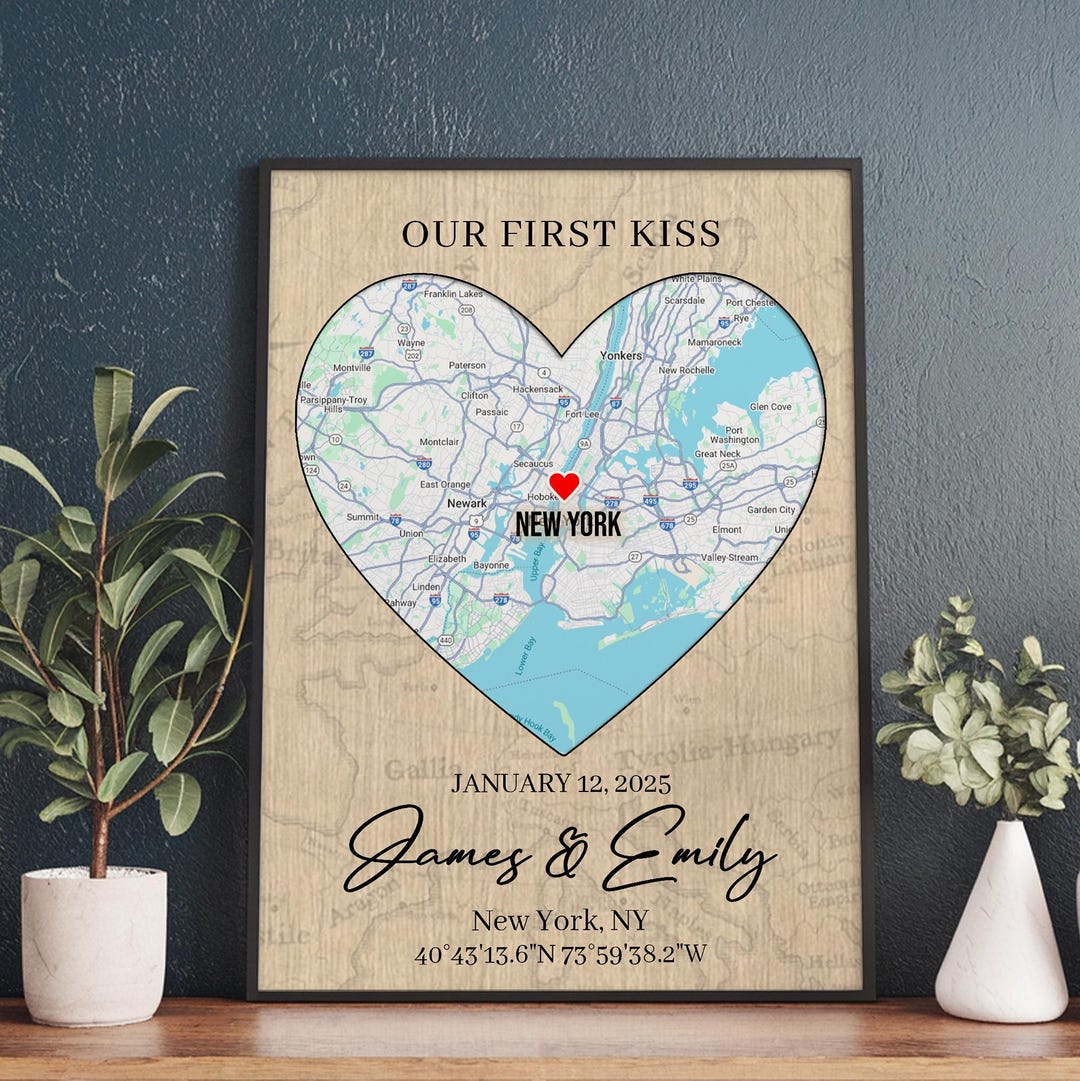 Custom Map Our First Kiss Valentine Gift for Him, Love Knows No ...