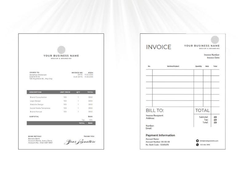 2 Editable Canva Invoice Templates | Minimal Invoice Template for ...