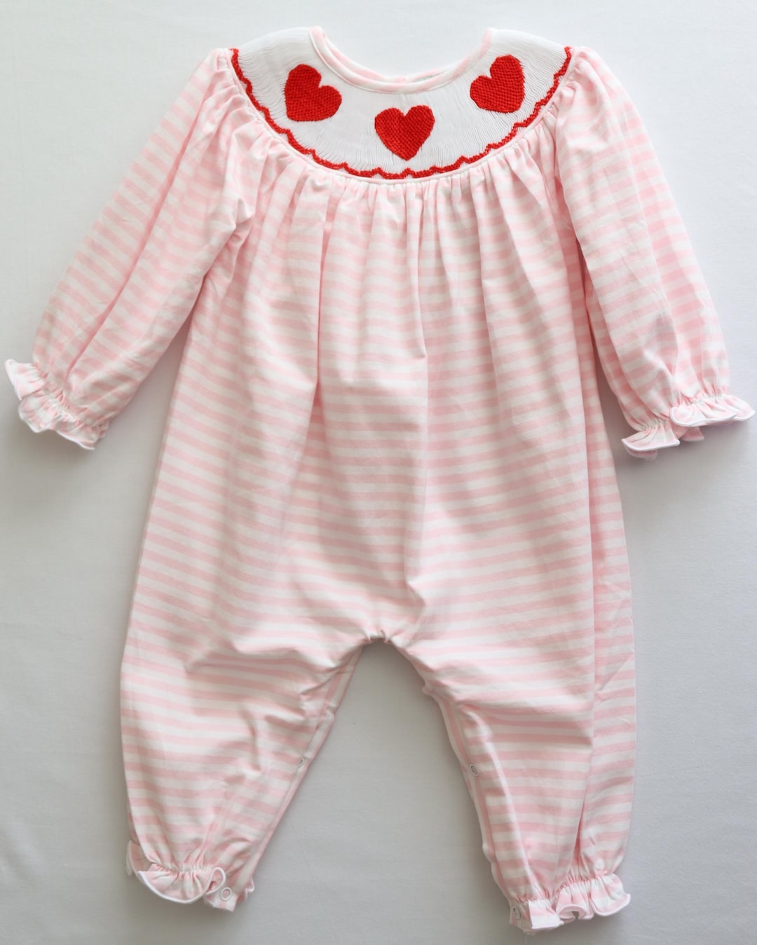 Pink Striped Smocked Heart Romper - Etsy