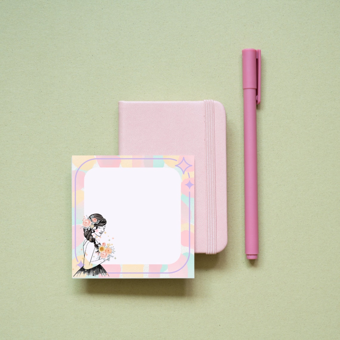 Floral Memo Pad, Printable Notepad, Square Notepad, Flower Girl Memo ...