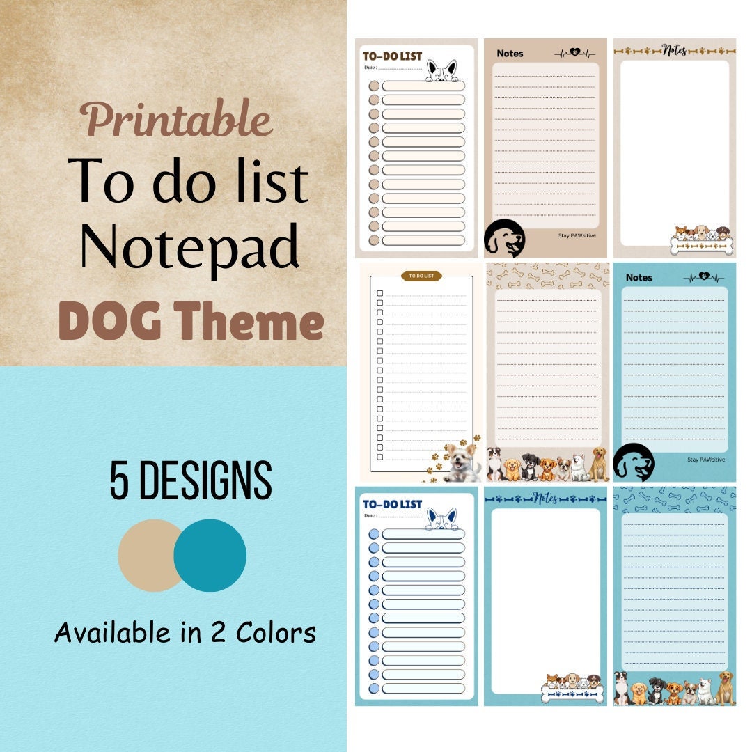 Printable Notepad, Dog Themed Notepad, Pastel Colors, Minimalist, Memo ...