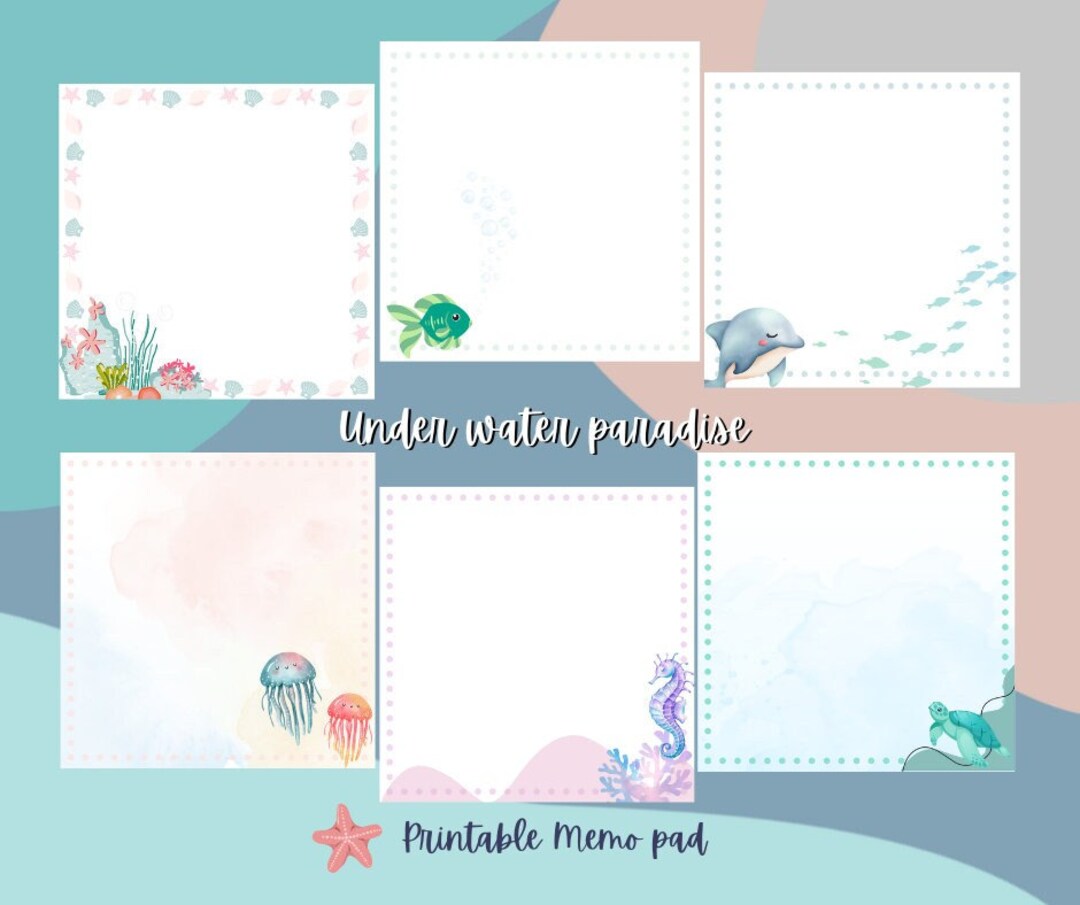 Sea Animals Memo Pad, Under the Sea Notepad, Printable Memo Pad, Small ...
