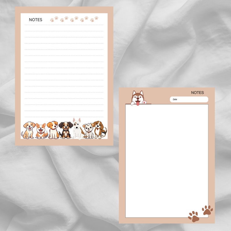 Printable Notepad, Dog Themed Notepad, Pastel Colors, Minimalist, Memo ...