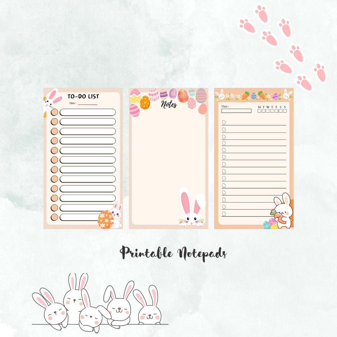 Bunny Notepad, Printable Notepad, Easter Bunny Inspired Notepad, to Do ...