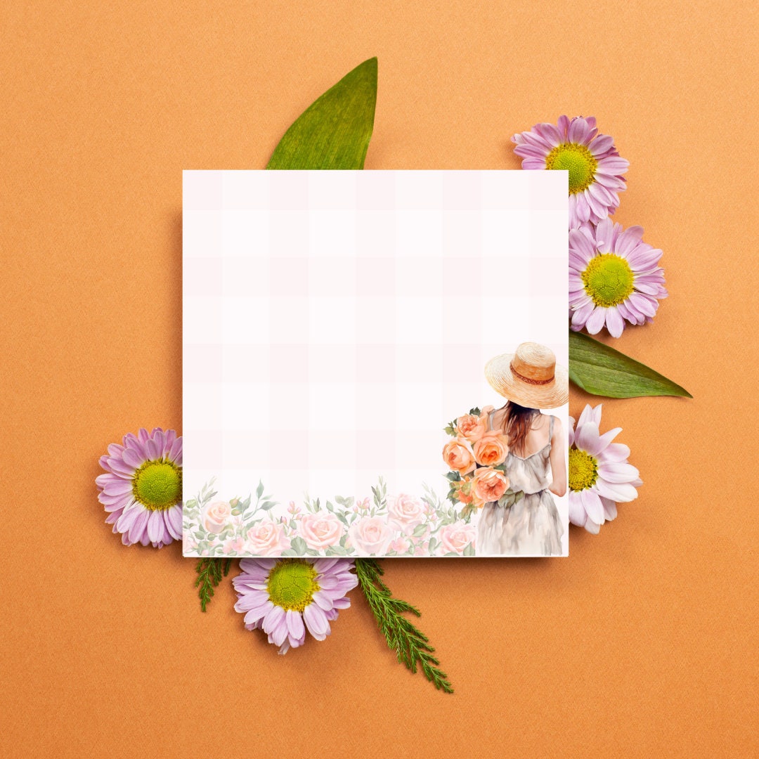 Floral Memo Pad, Printable Notepad, Square Notepad, Flower Girl Memo ...