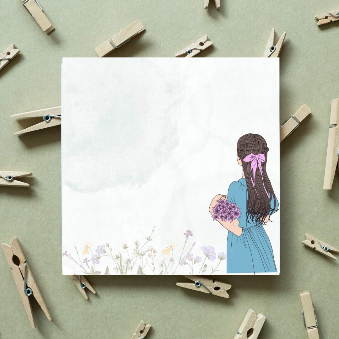 Floral Memo Pad, Printable Notepad, Square Notepad, Flower Girl Memo ...