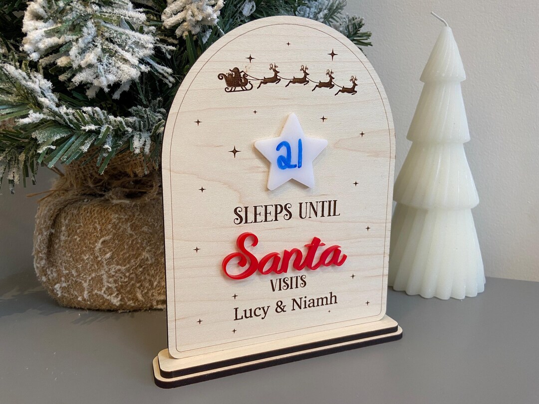 Personalised Christmas Countdown Sign, Sleeps Until Santa Visits ...