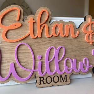 Personalised Siblings Name Bedroom Sign With 2 Colours, Door Plaque for ...
