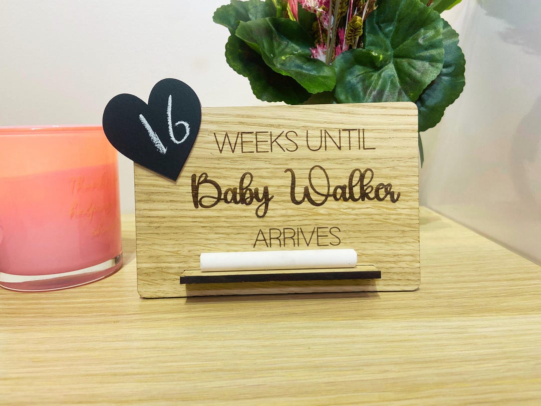 Personalised Baby Arrival Countdown Plaque, Pregnancy Gift, Baby ...
