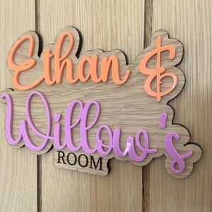 Personalised Siblings Name Bedroom Sign With 2 Colours, Door Plaque for ...