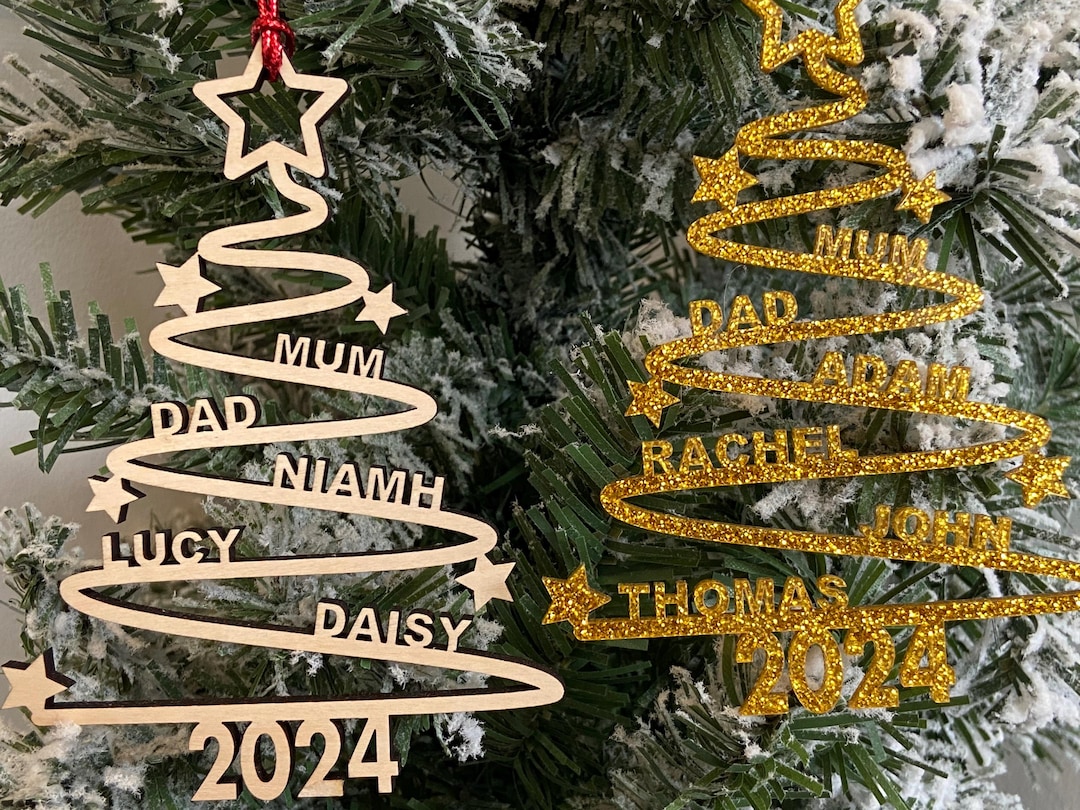 Personalised Family Names Christmas Tree Ornament, Wood or Acrylic ...