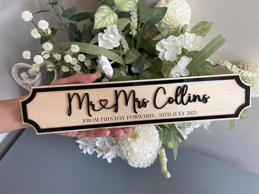 Personalised Mr & Mrs Wedding Street Sign, Custom Acrylic Maple Vintage ...