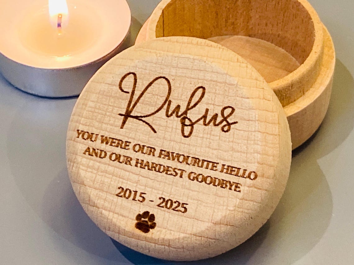 Personalised Wooden Pet Memorial Box, Custom Pet Ashes Keepsake Box ...