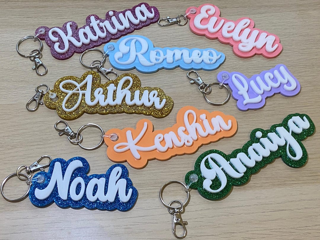 Personalised Name Bag Tag, School Keyring, Bag Charm, Stocking Filler ...