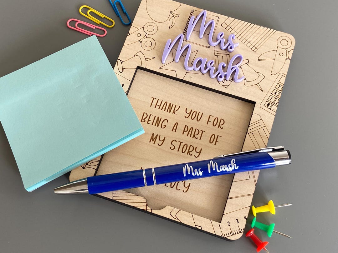 Personalised Wood & Acrylic Sticky Note Holder for Teachers Ta's ...