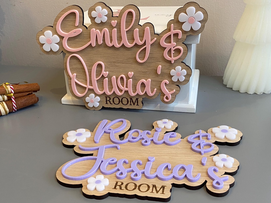 Personalised Siblings Name Bedroom Sign With Flowers, Daisy Door Plaque ...
