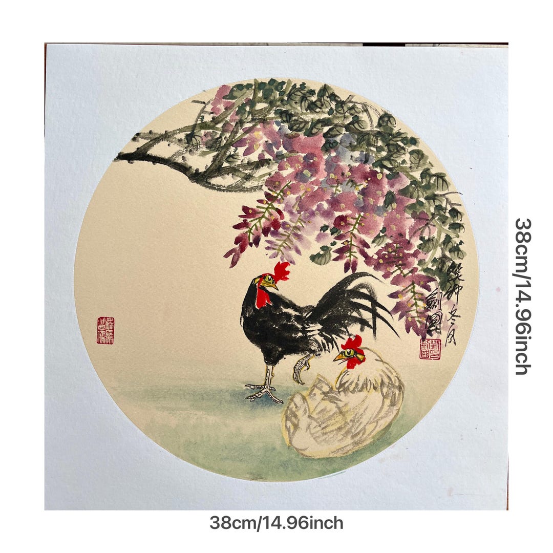 Original Chinese Water Ink Painting of Roosters on Rice Paper, Brush ...