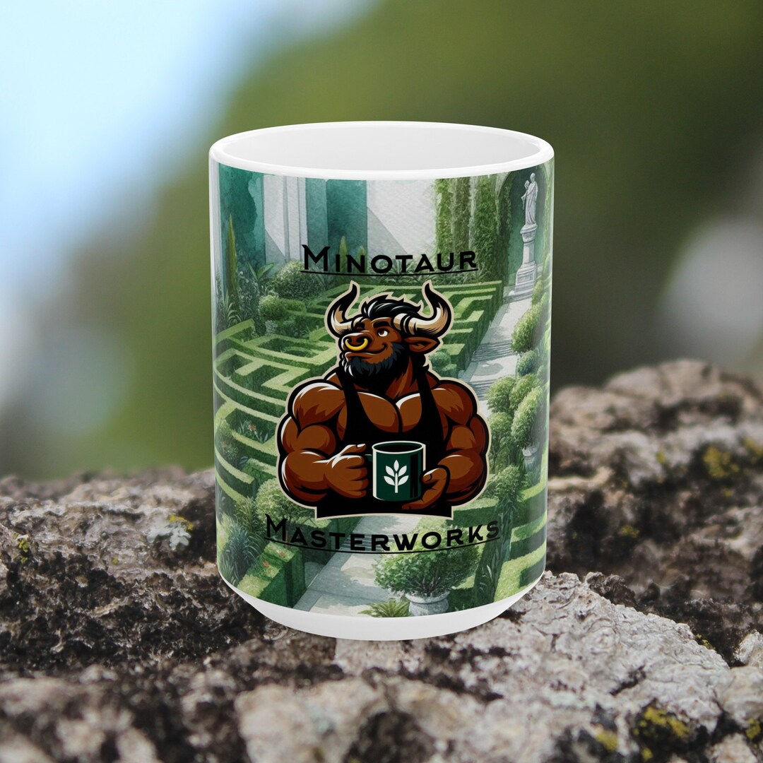Ceramic Mug With Minotaur Masterworks Logo 15oz Lush Maze Design Unique ...